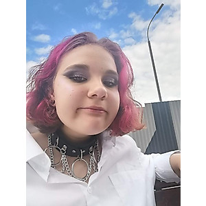 Xjoyous Circle Choker Necklace PU Leather Goth Choker Collar with Black Studded Punk Rock Rivet Collar Adjustable Size