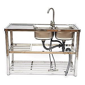 TBVECHI Commercial 304 Stainless Steel Sink 2 Compartment Free Standing Prep & Utility Sink, Large 2 Bowls Sink for Garage, Restaurant, Kitchen, Laundry Room, Outdoor (2 Compartment Sink)