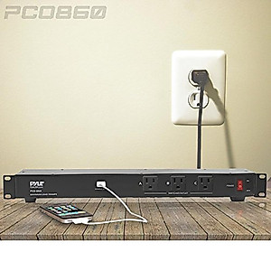 Pyle 19 Outlet 1U 19" Rackmount PDU Power Distribution Supply Center Conditioner Strip Unit Surge Protector 15 Amp Circuit Breaker USB Multi Device Charge Port 15FT Cord (PCO860) Black