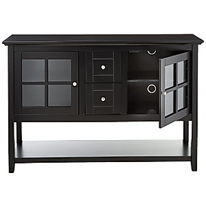 Walker Edison Charlotte Classic Glass Door Storage Buffet, 52 Inch, Black