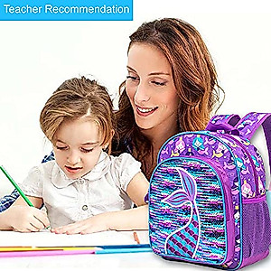 gxtvo Mermaid Backpack for Girls, Toddler Sequin Preschool Bookbag, 12" Cute Cartoon Animal School Bag