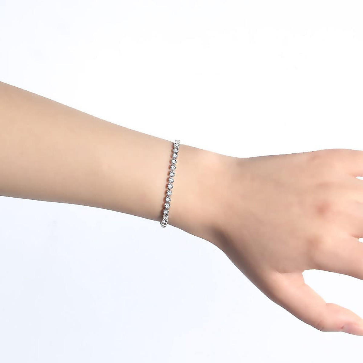 Auoy Dhof Tennis Bracelet Titanium Steel Bracelet Ladies Bracelet Double Buckle Adjustable AAA Cubic Zirconia (Steel Color (2))