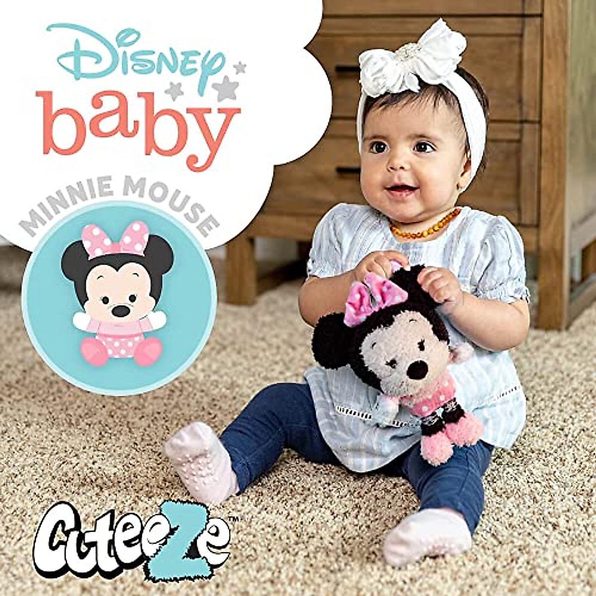 KIDS PREFERRED Disney Cuteeze Minnie Mouse Stuffed Animal Plush Toy - for Babies and Toddlers, Multicolor, 6 inches