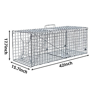 Toriexon Large Live Catch Animal Traps 42 X 15 X 17Inch, Live Animal Trap Easy to Set and Release, Collapsible Large Animal Catcher Cage for Large Dogs, Foxes