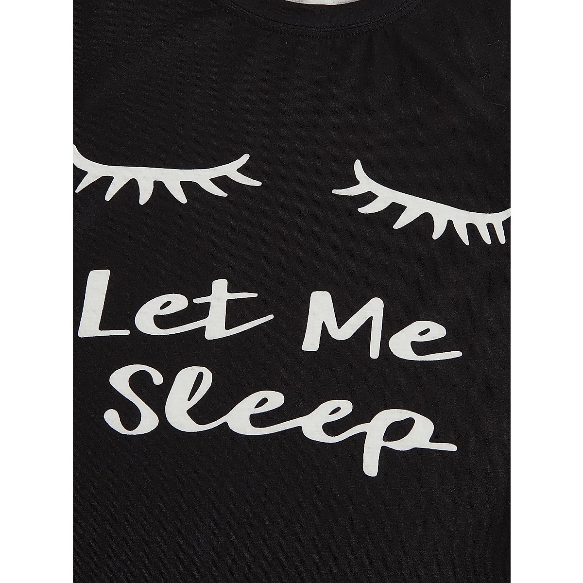 WDIRARA Women's Cute Cartoon Print Closed Eyes Print Tee and Shorts Pajama Set Black M