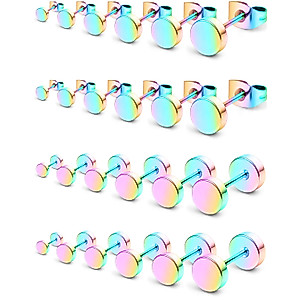 Prjndjw 12 Pairs 20G 18G Surgical Steel Flat Top Stud Earrings Set for Women Men Helix Tragus Barbell Stud Earrings Piercing Jewelry Mix Sizes 3mm 4mm 5mm 6mm 7mm 8mm Mixed color