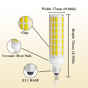 Chinnor E11 Led Bulb 75w 100w Equivalent Dimmable,Daylight 6000K,T3 T4 JDE11 Mini Candelabra Base 110V 120V 130V 100W Halogen Replacement, Pack of 2