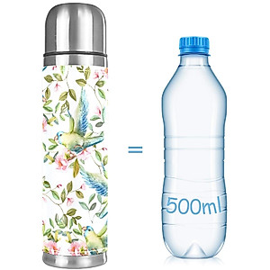 Stainless Steel Leather Vacuum Insulated Mug Flowers and Birds Thermos Water Bottle for Hot and Cold Drinks Kids Adults 16 Oz