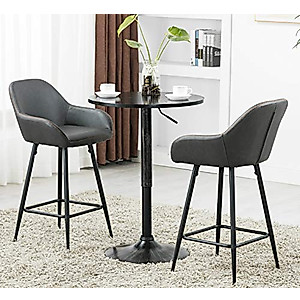 BTEXPERT 25 inch Bucket Upholstered Dark Gray Accent Dining Bar Chair Set of 2, 5091m Vintage Gray Stools (2) (5091M-2)