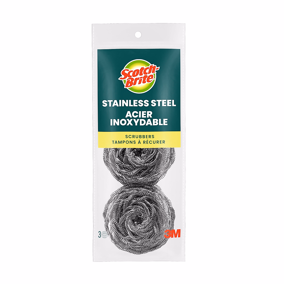 Scotch-Brite Stainless Steel Scrubbers, Ideal for Cast Iron Pans, Powerful Scrubbing for Stubborn Messes, 3 Scrubbers