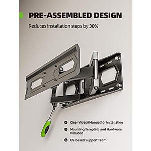 USX MOUNT Full Motion TV Wall Mount for Most 32-65 inch Flat Screen/LED/4K TVs, Swivel/Tilt TV Mount Bracket with Articulating Dual Arms Max VESA 400x400mm, Holds up to 110lbs, for 16" Wood Stud.