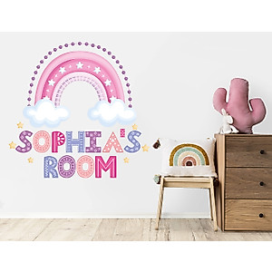 Kyle Cornhole Pink Rainbow Wall Decals - Personalized Name Girls Room Decor Bedroom for Sticker Decor- Pastel Arch Decal Nursery Art KA1656, Green,pink,rainbow