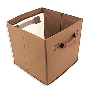 EASYVIEW Storage Cube with Handle | 100% Woven Oxford Nylon Bin with Mesh See Thru Side | 10.5 x 10.5 x 10 Inches, Foldable (Dark Brown 2 Pack)