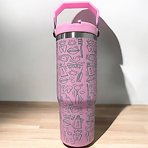 Silva lining designing Dental hyginiest tumbler 40oz tumbler Tooth tumbler Dental water bottle Gift for dentist Gift for dental hyginiest Office gift (30oz Pink-Dental)