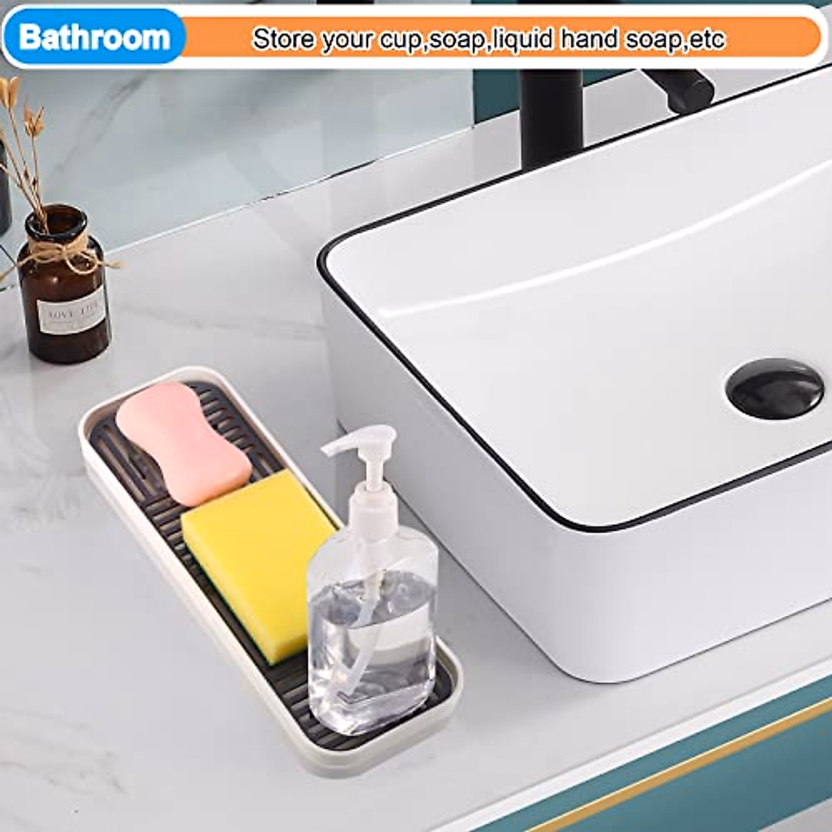 Soap Tray for Kitchen Sink, Soap Sponge Dish Holder with Detachable Drain Tray, Sink Organizer Storage Tray for Kitchen Bathroom (Blue White, 1 Pack)