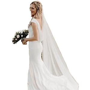 HEREAD Bride Wedding Veil 118" Long Cathedral Length Bridal Tulle Hair Accessoies with Comb and Cute Edge (118" Width, White)