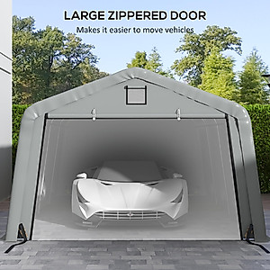 Outsunny 12' x 20' Heavy Duty Carport, Portable Garage Canopy Tent with 2 Ventilation Windows and Large Door, for Car, Truck, Boat, Motorcycle, Bike, Garden Tools, Gray