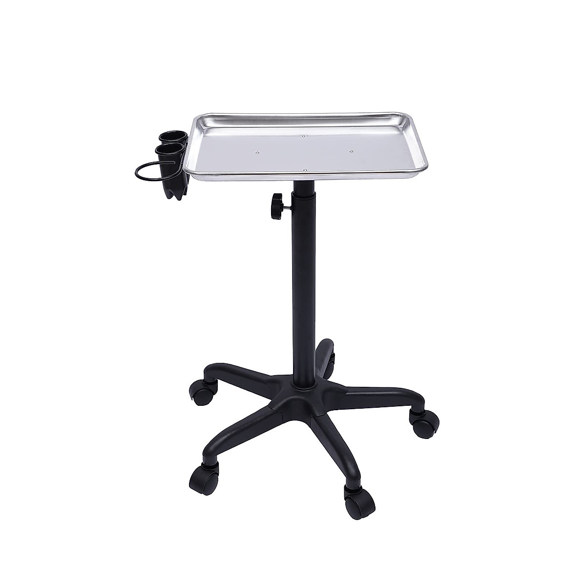 HuaShuani Salon Tray, Aluminum Salon Hair Tattoo Mobile Tray, Hair Tattoo Equipment Storage Tool Cart, Mobile Beauty Trolley, Height Adjustable, Silent Wheel (Silver)