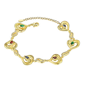 ALBERTBAND Personalized Heart Bracelet with 4 Birthstones for Women Custom Bracelet with 4 Names Mothers Bracelet for Women Gold Bracelets for Wife Mom Grandmother