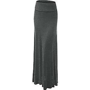 Sweet Hearts Maxi Skirt for Women- Comfy Foldover High Waist Long Flare A-Line Skirt Maxi Dress XS-3X Made in USA (Charcoal, Medium)