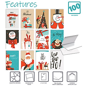 Better Office Products Christmas Holiday Greeting Card Set, 100 Pack, 4 x 6 Inch, 12 Assorted Custom Illustrative Designs, Blank Inside, Complete with Envelopes, 100 Christmas Cards Set
