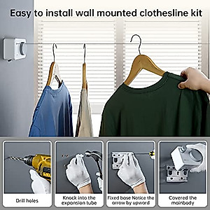Mbillion Retractable Clothesline Heavy Duty Clothes Drying Laundry Line for Indoor Outdoor Retracting Hanging Clothing Drying with Retract Rotating Knob to Prevent Sagging White