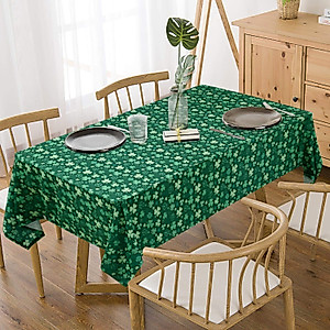 DWCN 60 x 84 Inch St Patrick's Day & Spring Rectangle Tablecloth - Shamrock Patterned Waterproof Spillproof Stain Resistant Washable Table Cloth for Dining Room Kitchen Party, Green Clover