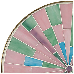 Teal Island Designs Pastel Modern Gold Metal Round Outdoor Accent Side Table 14 1/4" Wide Pink Green Hand-Crafted Mosaic Glass Tile Tabletop Gracefully Curved Legs for Porch Patio House Balcony