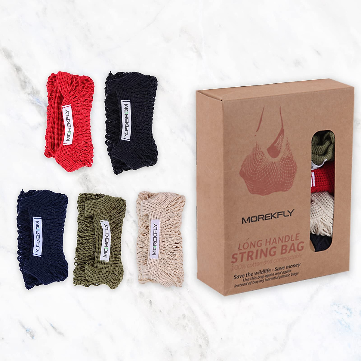 5 Pack Reusable Cotton Mesh Grocery bags with long handle shopping net bags vegetable bags string bag produce for groceries net shopping bags string grocery bag knit tote bags Portable Washable