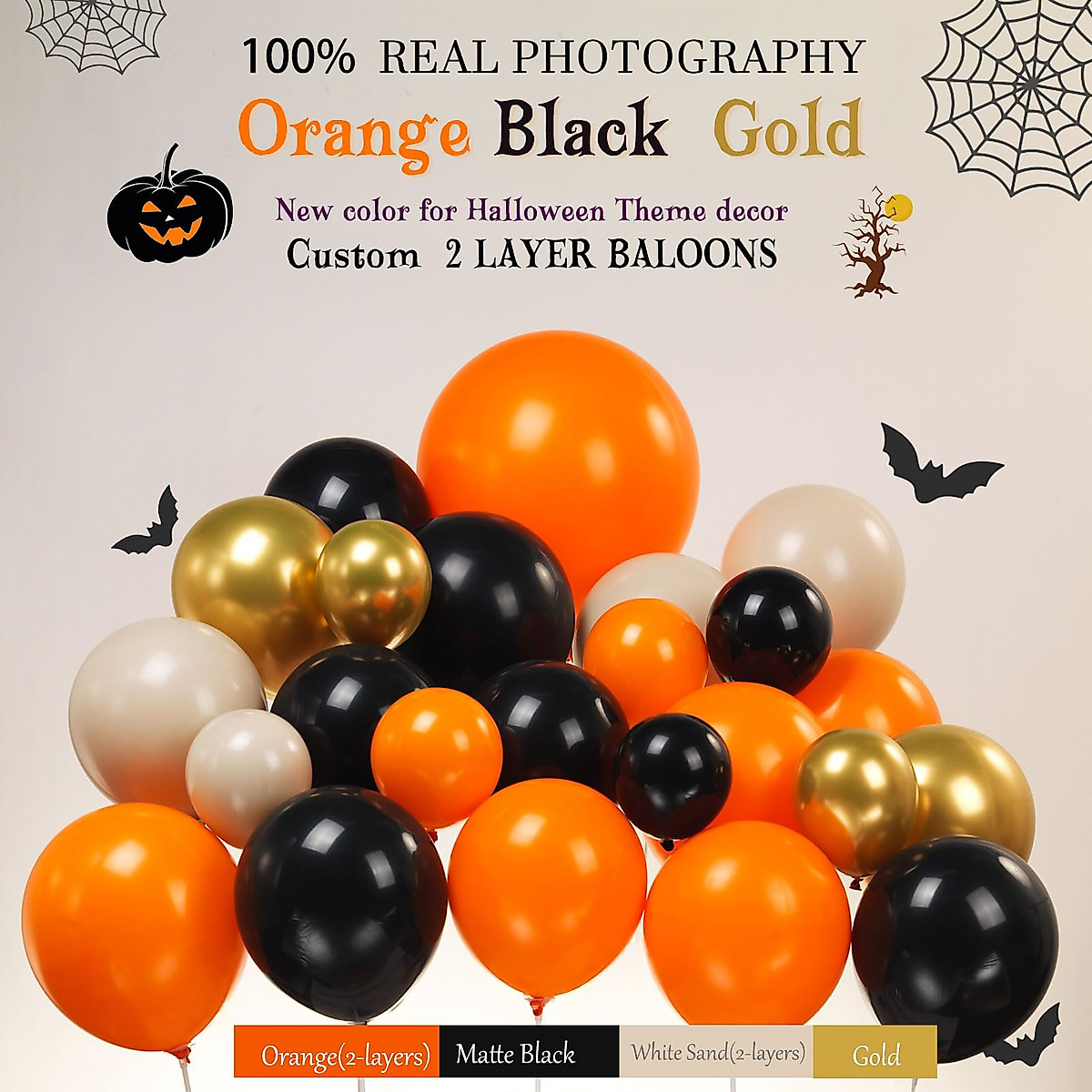 Halloween balloon garland kit116 pieces Fall orange black gold sand white and skull pumpkin monster star mylar foil balloons for spooky Boo fall party decoration