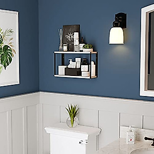 Wallniture Roca White 17"x6" Floating Shelves for Wall Decor, Bathroom Shelf Over The Toilet Storage, Wall Shelves for Bedroom Decor 2 Tier Wood Wall Shelf