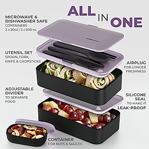 Bentoheaven Premium Bento Lunch Box with Insulated Lunch Bag - Includes Sauce Cup, Divider, Cutlery & Chopsticks - Made of Durable Aluminum and Foam