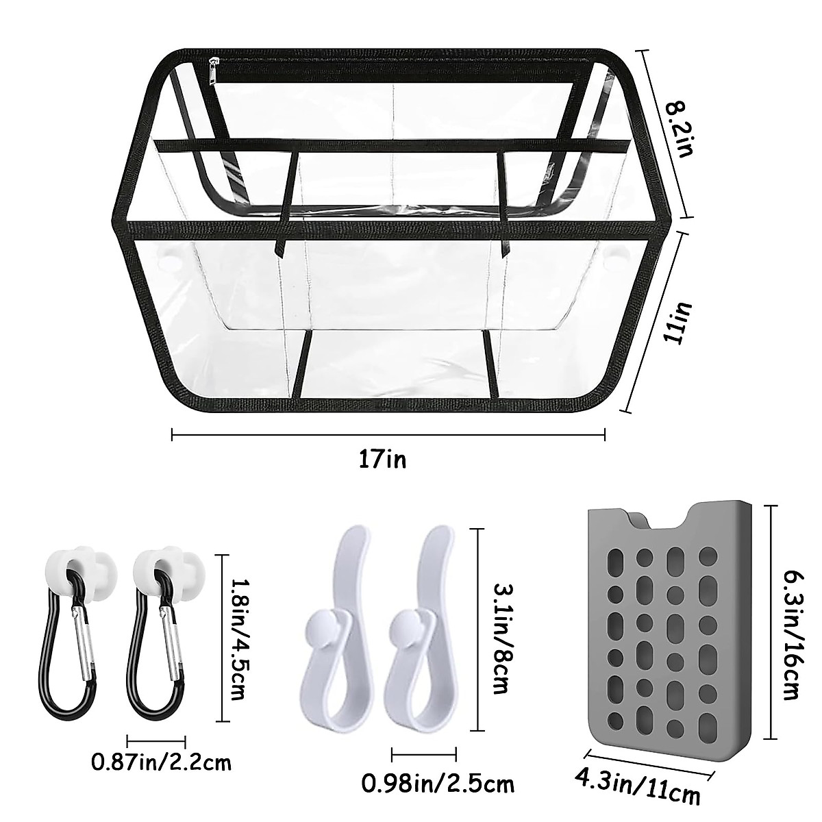 GYSYELL Clear Beach Bogg Bag Organizer and Silicone Cell Phone Holder Compatible with Bogg Bag X Large Size,Bogg Bag Accessories with Hooks,Organizing Your Bogg Bag and Divide Space(Black)