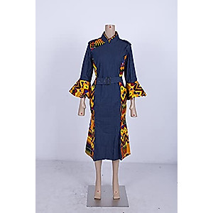 iooiooi Denim Dresses for Women Private Custom Long Sleeves African Dashiki Patchwork Dresses