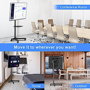 suptek Mobile TV Cart for 21-60 Inch LCD LED Flat/Curved Panel Screen TVs Max VESA 400x400 with Laptop Shelf Holds up to 77lbs, ML55B