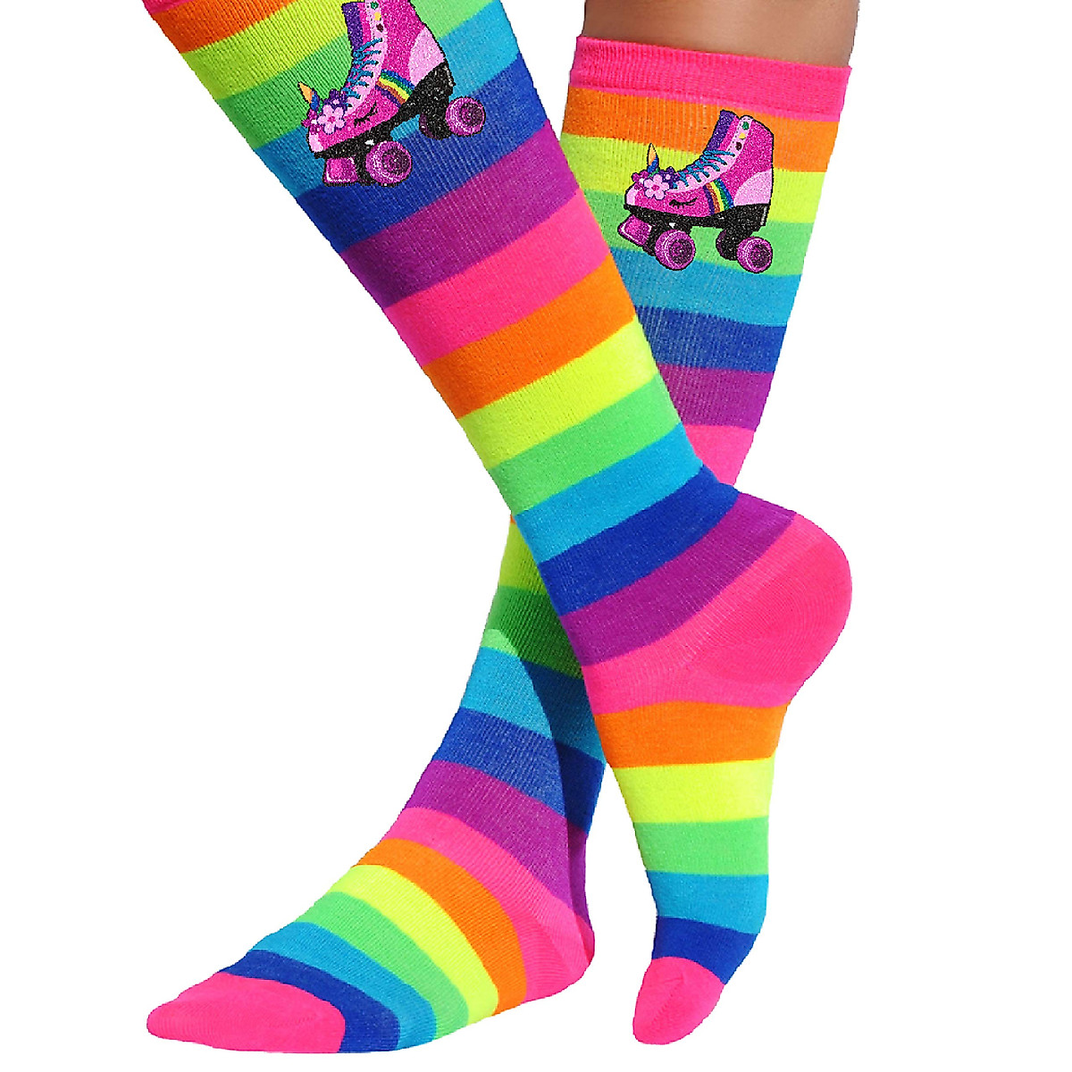 Bubblegum Divas Unicorn Roller Skating Glow Party Skate Knee High Socks Girls Youth (3 Pair)