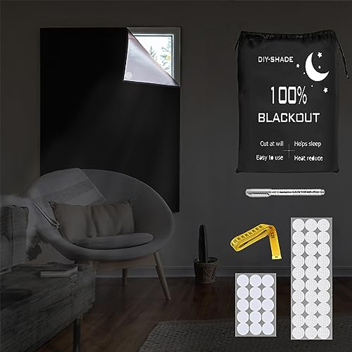Portable Blackout Curtains, Blackout Shades with 30 Pairs of Velcro and 15 Pieces of Invisible Adhesive,100% Blackout Material Blackout Blinds for Baby Nursery, Bedroom or Travel Use(79" x 57")