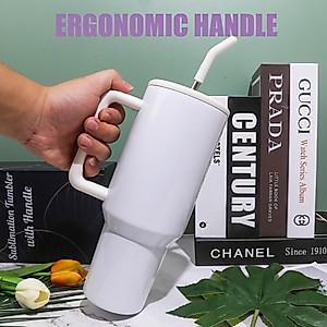 Laosh 40 oz Sublimation Tumbler with Handle And Straw, 4pcs 40oz Sublimation Tumblers Blanks Bulk, Coffee Insulated Cup Stainless Steel Travel Mug for Diy Craft 40 Oz Tumbler Heat Press Print (White)