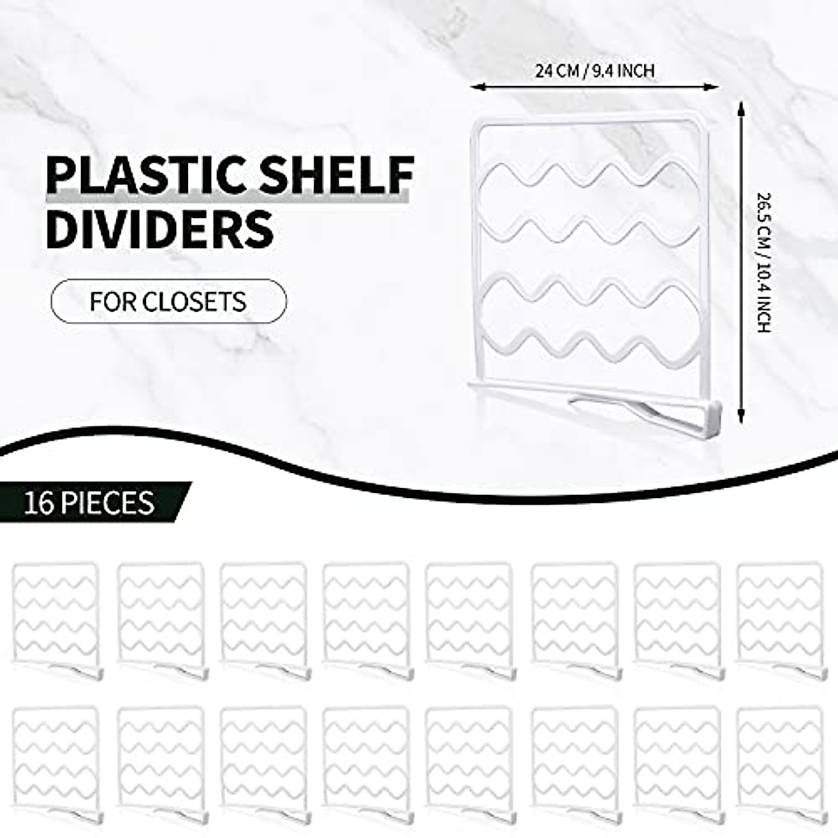 Jetec 16 Pieces Plastic Shelf Dividers Closet Divider Shelf Separator Adjustable for Closets Wardrobes Cabinets Bookshelves Organization and Storage, White