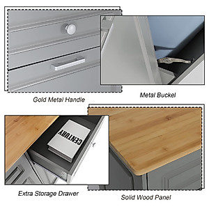 UEV Double Kitchen Trash Cabinets,Two Tilt Out Trash Cabinets with Solid Hideaway Drawers,Free Standing Wooden Kitchen Trash Can Recycling Cabinet Trash Can Holder (Grey)