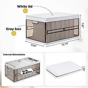 Homde Wardrobe Clothes Organizer for Jeans, 3 Pack Stackable Foldable Closet Drawer Organizer Storage Box Bin for Sweater, Bra, Underwear, T-shirts, Socks, with Cover and Handle, Plastic