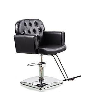 Salonsunny Black Square Base Vintage Salon Styling Chair Barber Cutting Chair All Purpose Spa Beauty Equipment