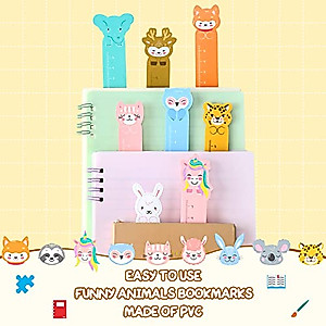 HOTOP 36 Pcs Cute Animal Funny Bookmarks for Kids PVC Cartoon Kawaii Bookmark with Ruler Office School Gift Ideas Stationery Reading Accessories Book Lovers