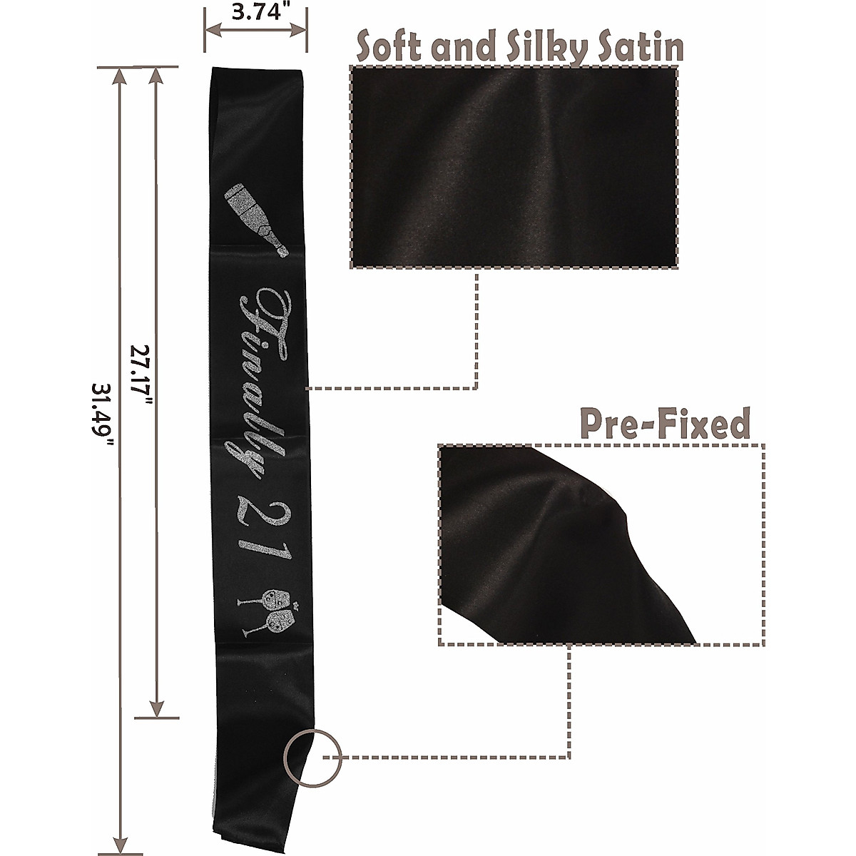 21st Birthday Sash and Tiara for Women - Fabulous Set: Glitter Sash + Floating Heart Rhinestone Silver Premium Metal Tiara for Women, 21st Birthday Gifts for 21st Birthday Party