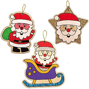Baker Ross AX420 Jolly Santa Wooden Decorations - Pack of 12, Christmas Decorations for Kids to Decorate and Display, Ideal Kids Arts and Crafts Project