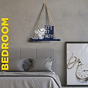 APRELEE Boho Wall Hanging Shelf with Jute Rope – Set of 2, Paulownia Wood Hanging Shelf for Plants, Wall, Living Room, Nursery & Bedroom