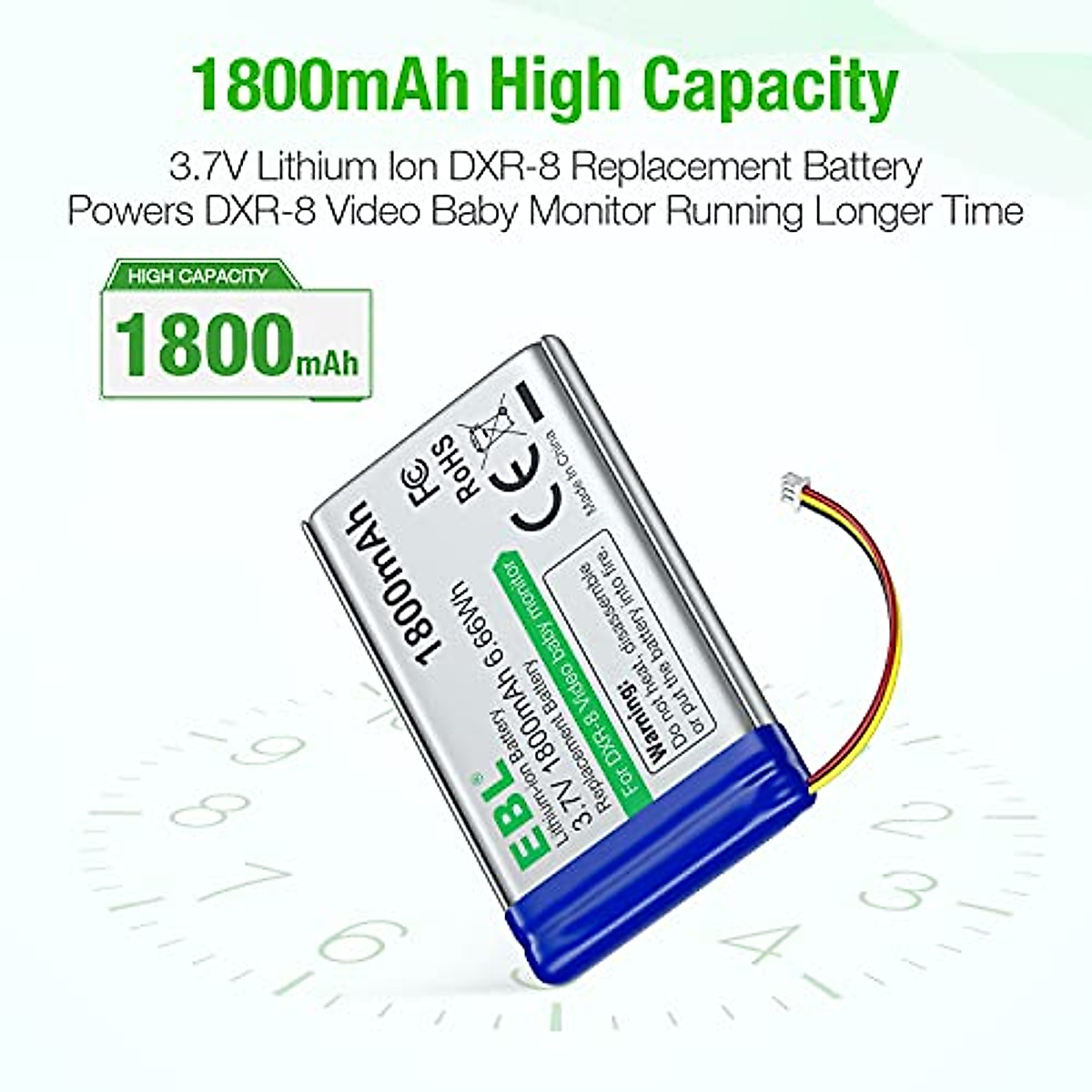EBL Replacement Battery for Infant Optics DXR-8 Video Baby Monitors, 1800mAh High Capacity 3.7V Lithium Ion Sp 803048 Rechargeable Battery
