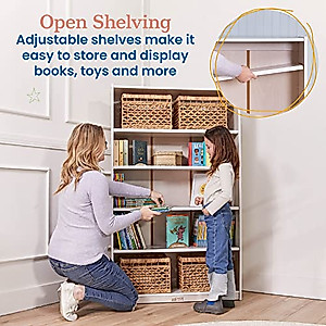 ECR4Kids Classic Bookcase, 60in, Adjustable Shelves, White Wash