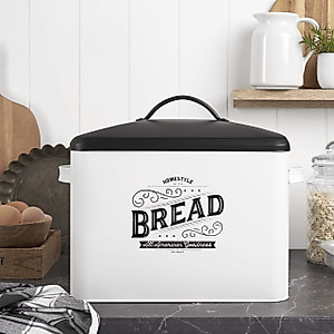 Extra Large White Bread Box with Black Lid - Bread Boxes for Kitchen Counter - Holds 2+ Loaves for All Your Bread Storage – Farmhouse Kitchen Vintage Bread Storage Container and Counter Organizer