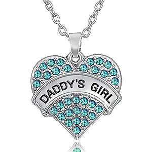 GLAM&CO Daddy's Girl Necklace, Valentine Heart Necklace for Daughters, Birthday Jewelry Gifts From Father/Dad, Stocking Stuffer Christmas Presents for Little Girls and Teens (Aqua Blue)